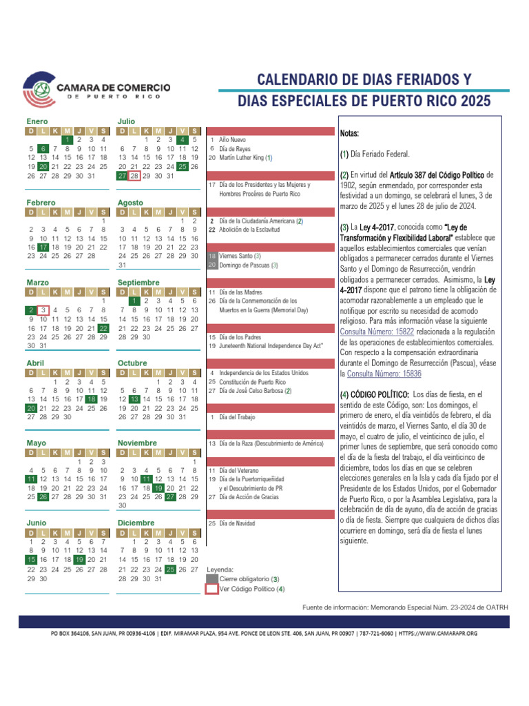 Dias Feriados 2025PR | PDF | Días festivos | Puerto Rico