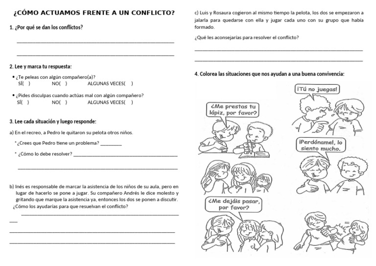 Cómo Actuamos Frente A Un Conflicto (Ficha de Trabajo) | PDF