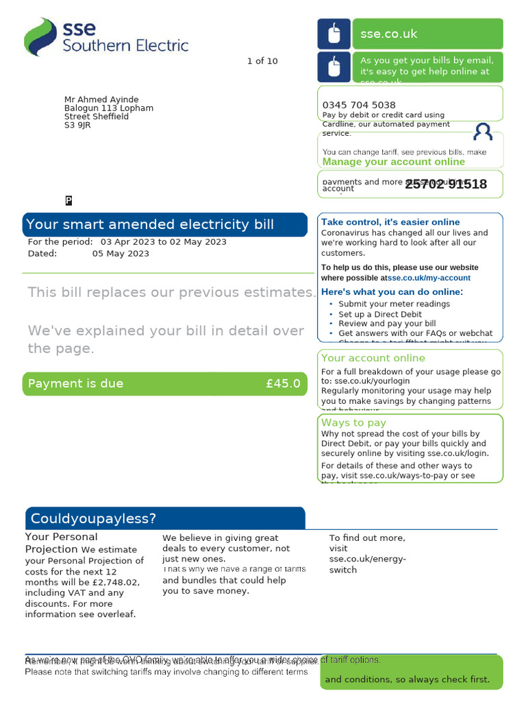 9200_sse-uk-utility-bill | PDF | Annual Percentage Rate | Credit