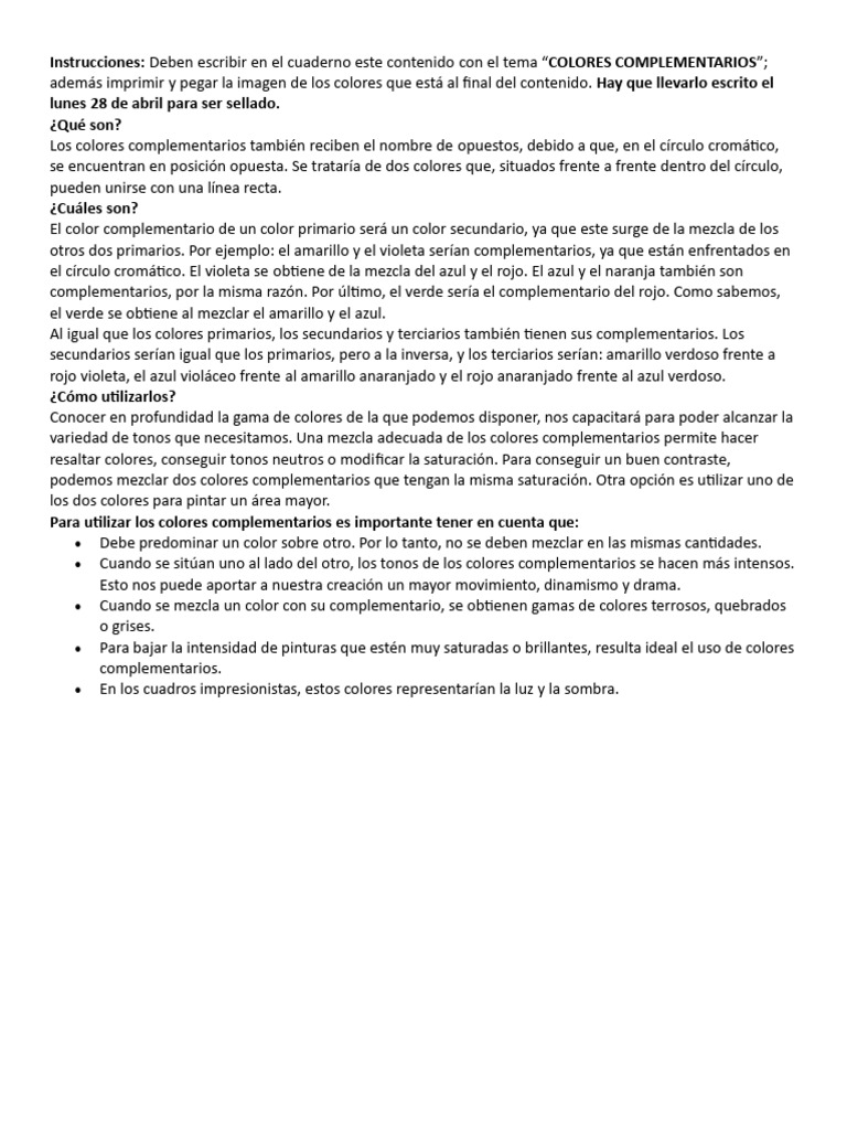Colores Complementarios: Guía y Uso | PDF | Color | Azul