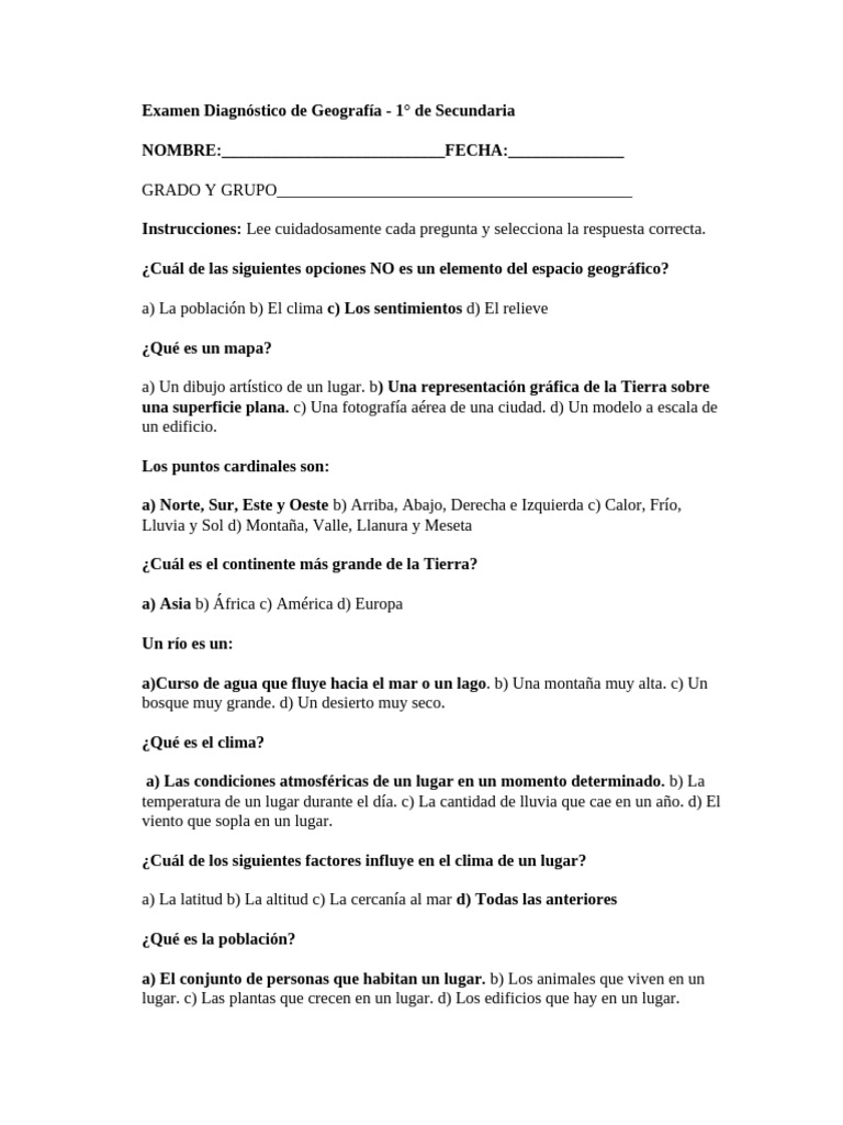Examen de Geografía 1° Secundaria | PDF