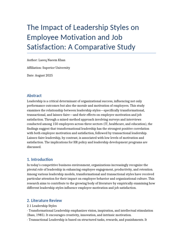 Leadership Styles Motivation Research Paper.docx Draft | PDF ...