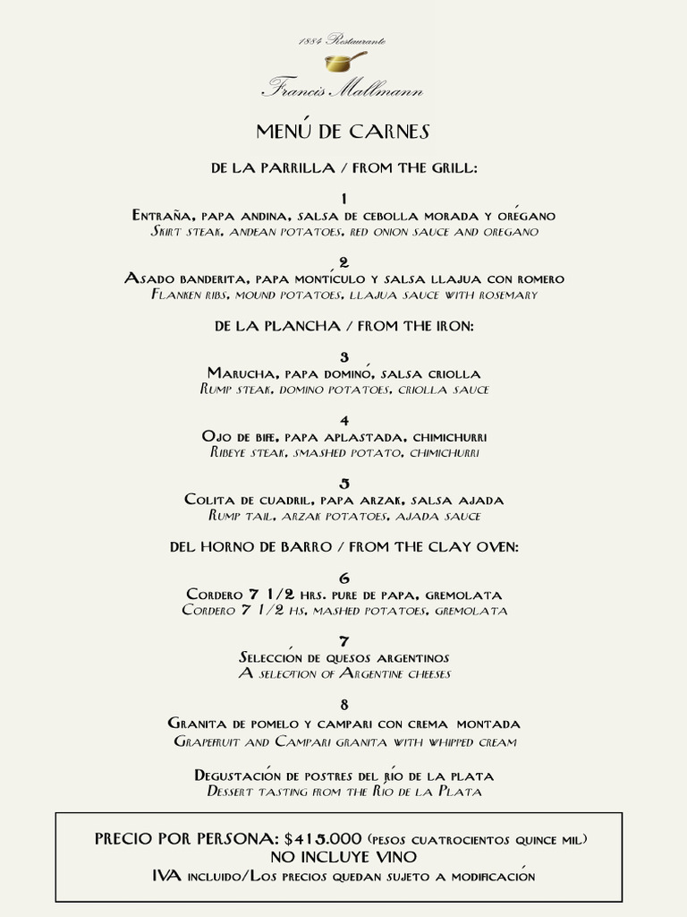 Menu 1884 Carnes | PDF