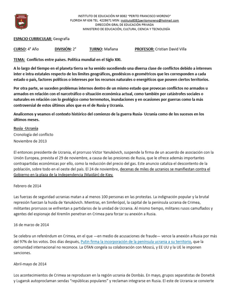 Trabajo Pr-Ctico N-5 Conflictos Mundiales Politica Mundial en El Siglo XXI. 4 - 2 - Geograf-A ...