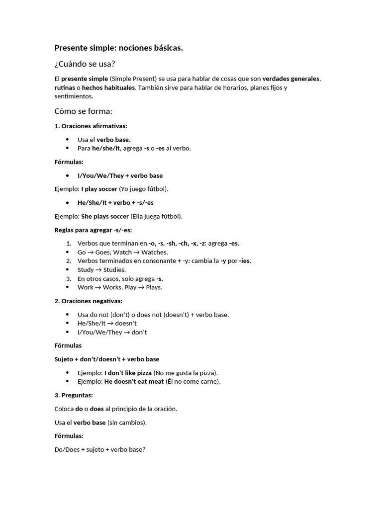 Uso y formación del presente simple | PDF