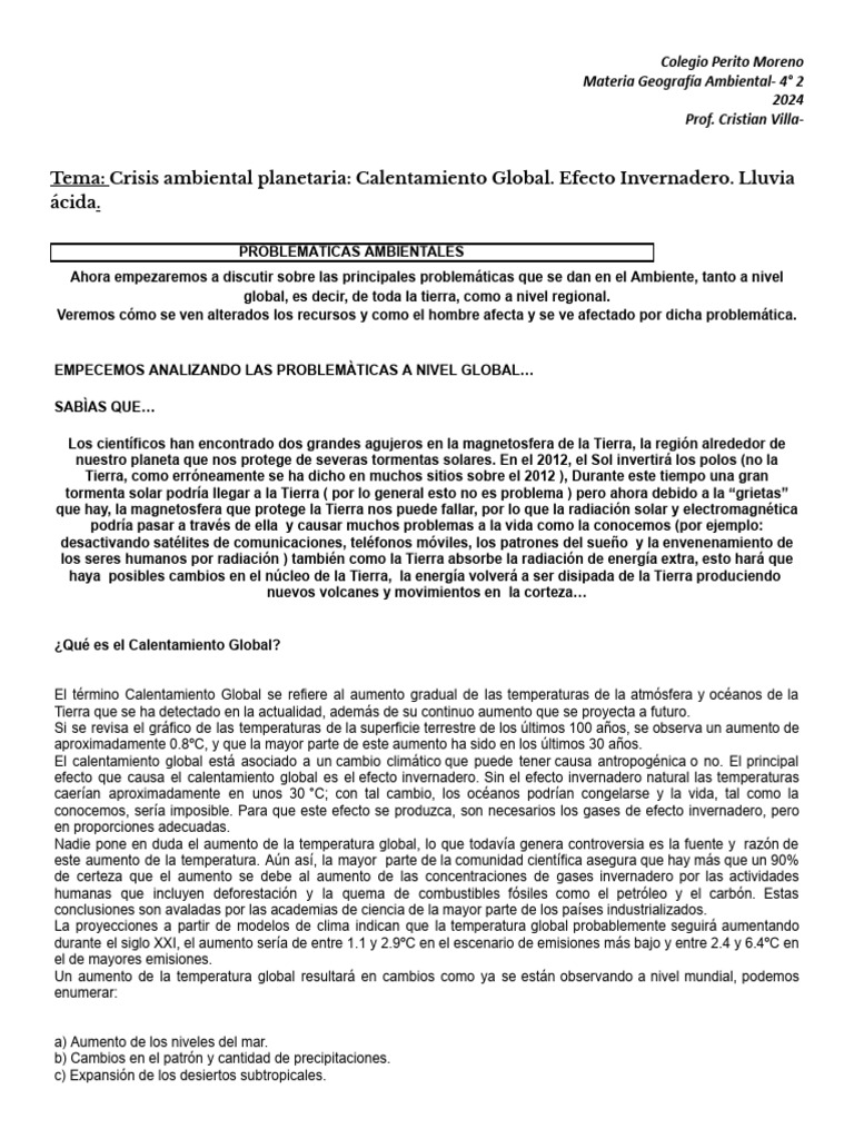 Trabajo Pr-Ctico N - 5 Crisis Ambiental Planetaria-Calentamiento Global. Efecto Invernadero ...