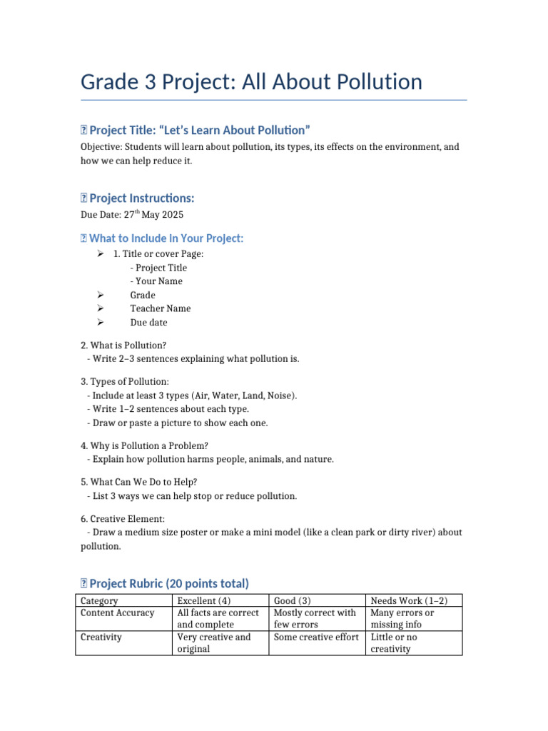 Grade 3 Pollution Project | PDF