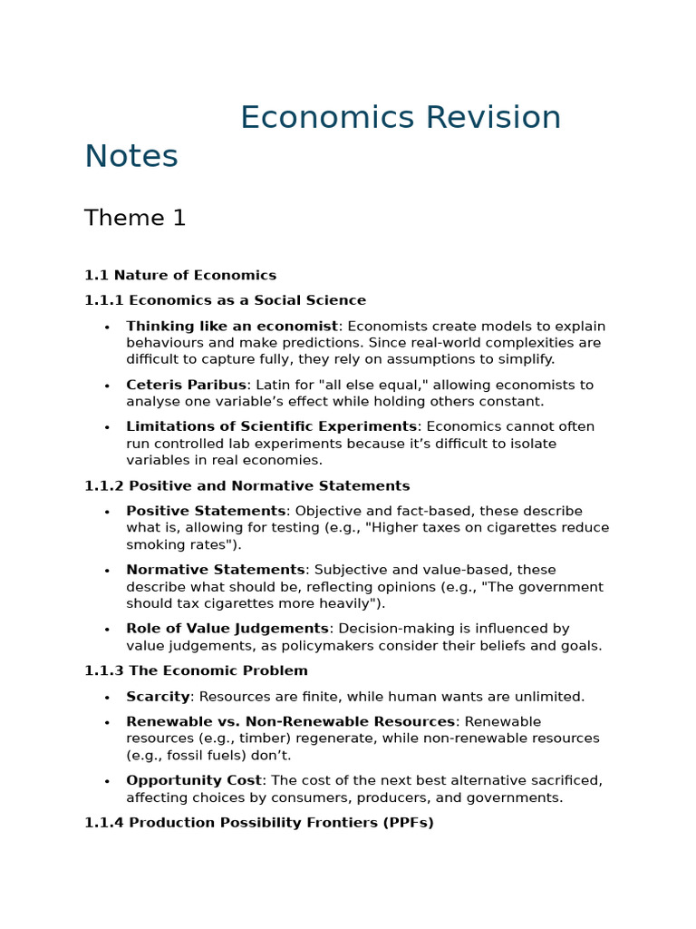 Economics Revision Notes Paper 1 | PDF | Elasticity (Economics) | Demand