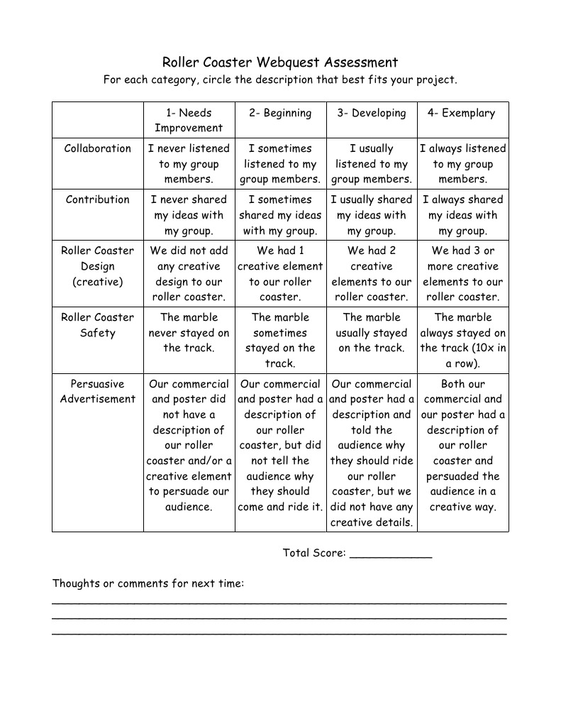 Roller Coaster Webquest Assessment | PDF