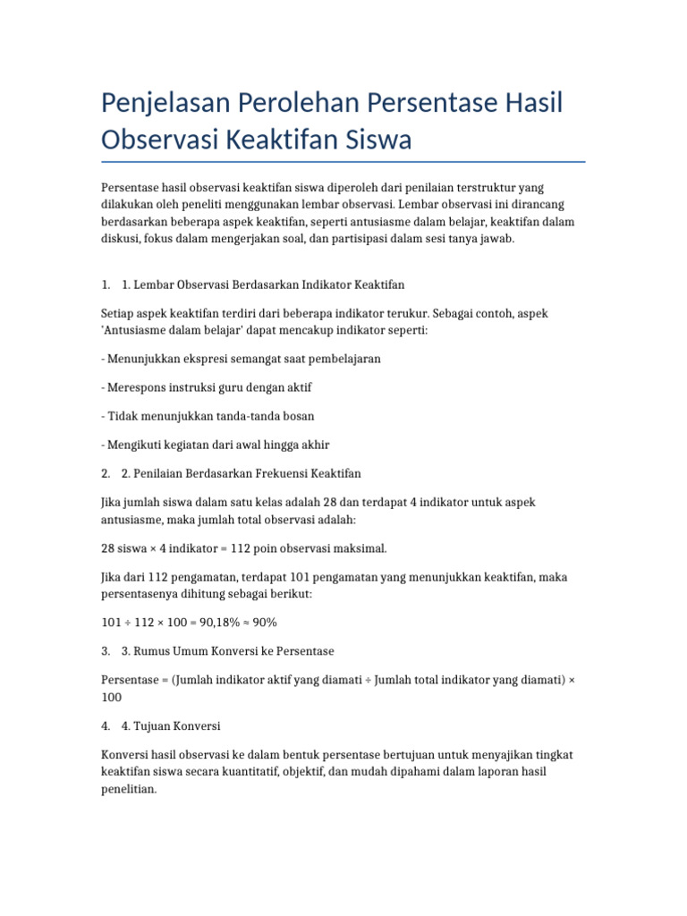 Penjelasan Persentase Observasi | PDF
