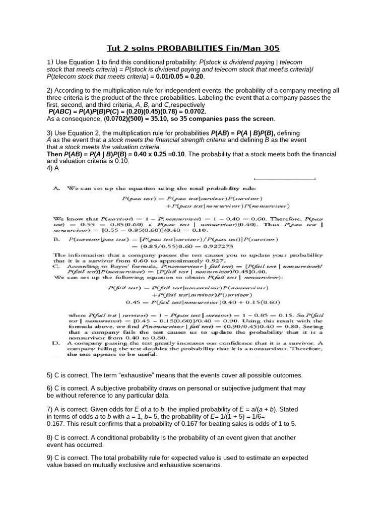 Tut 2 Solns Probabilities | PDF | Applied Mathematics | Statistical Analysis