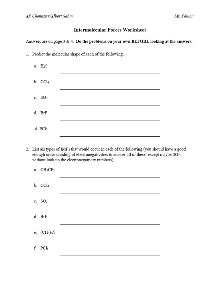 IntermolecularForces Worksheet | PDF