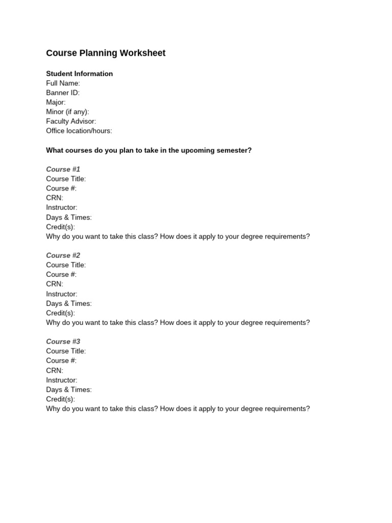 Course Planning Worksheet | PDF