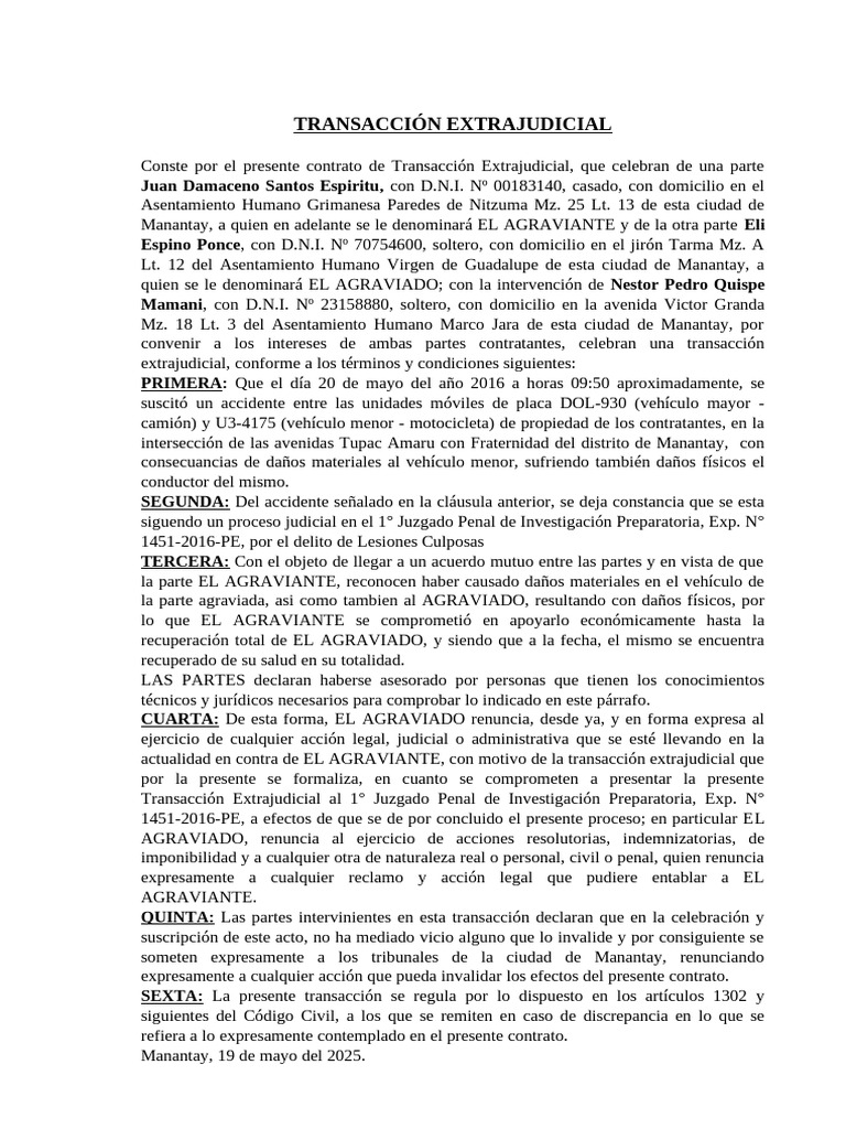 Transacción Extrajudicial - Accidente4 | PDF | Justicia | Crimen y violencia