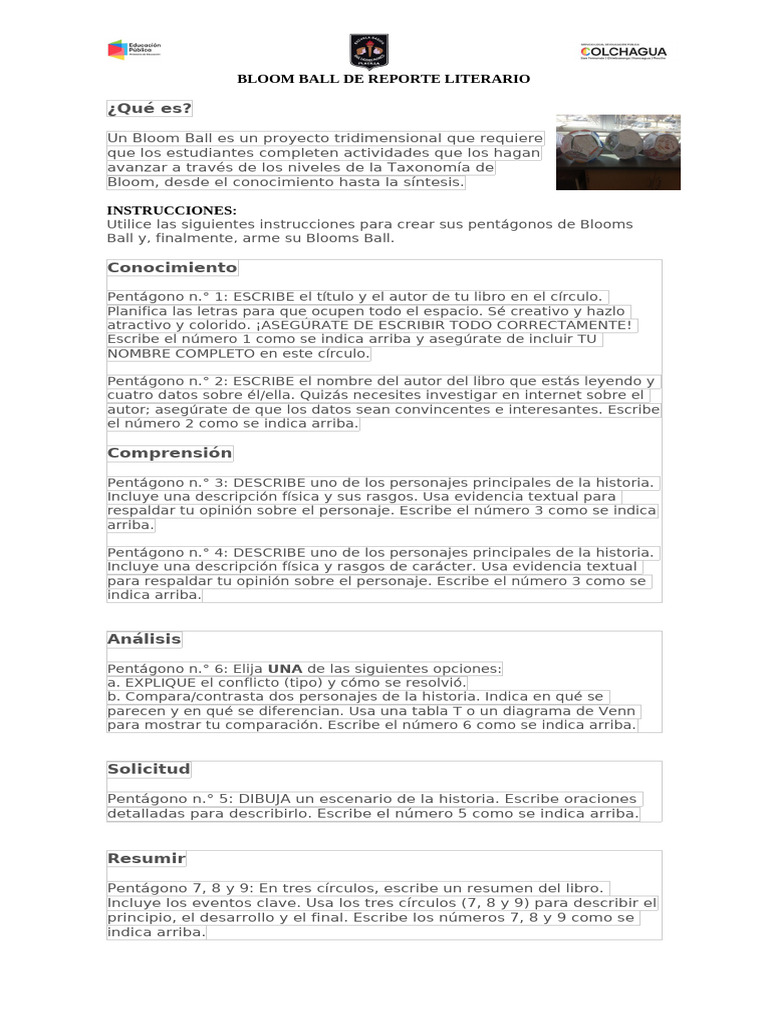 Bloom Ball para Reporte Literario | PDF | Comunicación humana