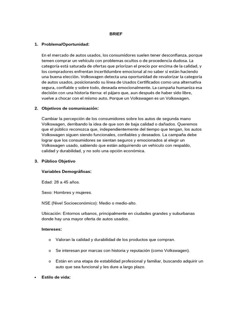 Brief Cliente - Volskwagen | PDF | Marca | Producto (Negocio)