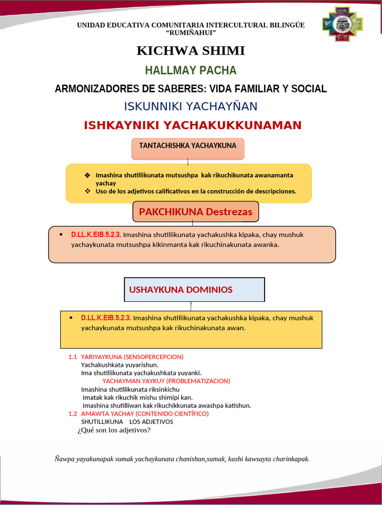 Guia 9 de Kichwa para 2° Bgu - 2023 | PDF | Adjetivo | Tipología Lingüística