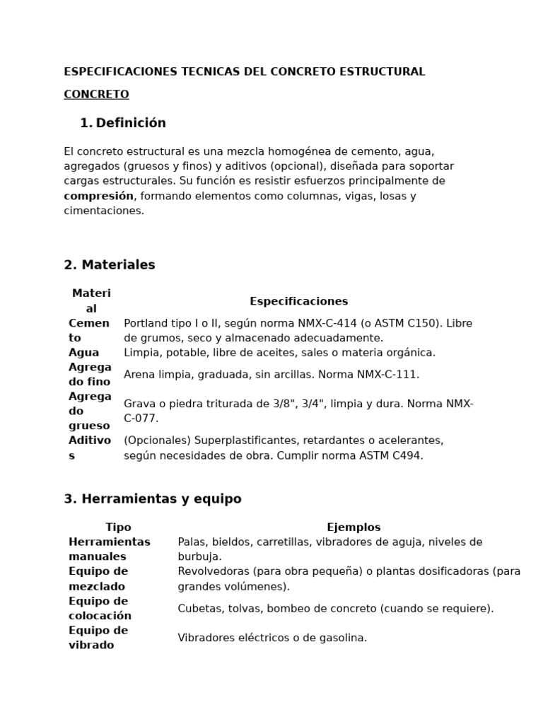 Especificaciones del Concreto Estructural | PDF | Hormigón | Cemento