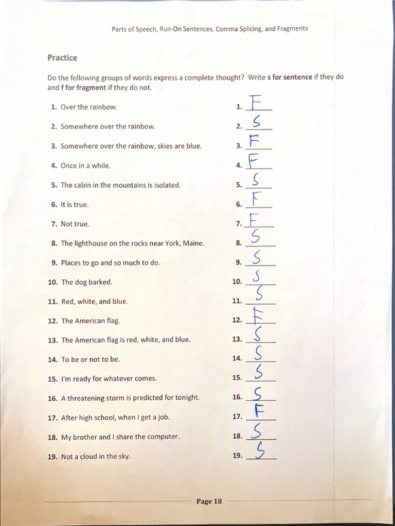 Parts of Speech, Run-On Sentences, Comma Splicing, and Fragments | PDF