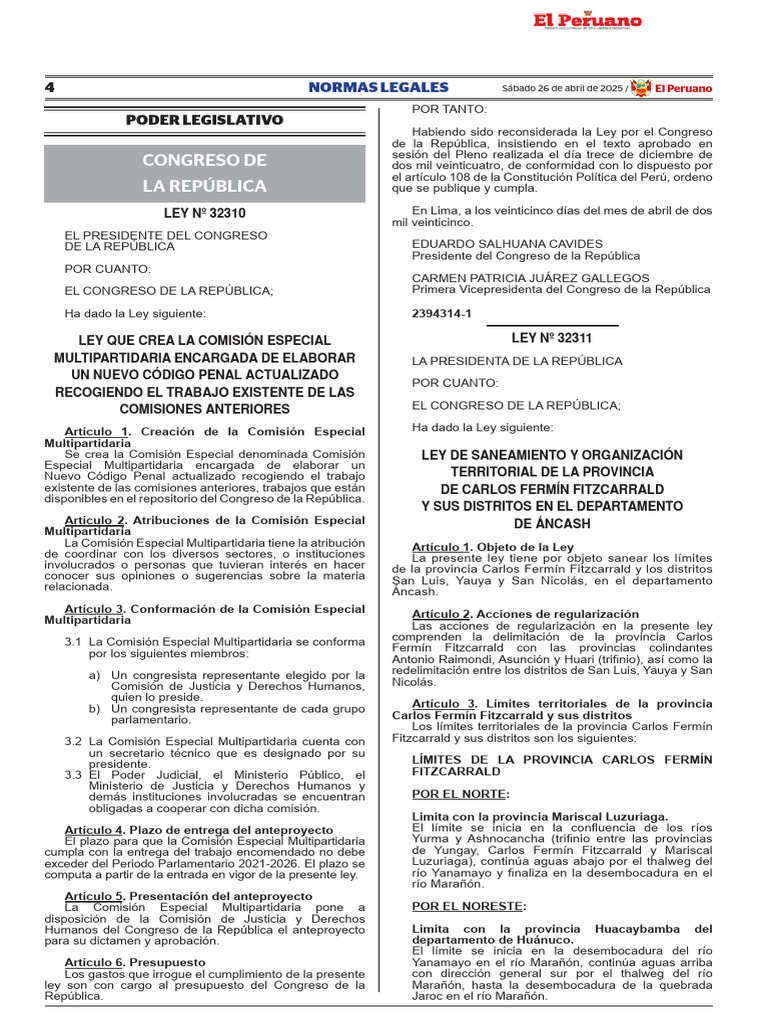 Congreso de La República: Normas Legales | PDF | Gobierno