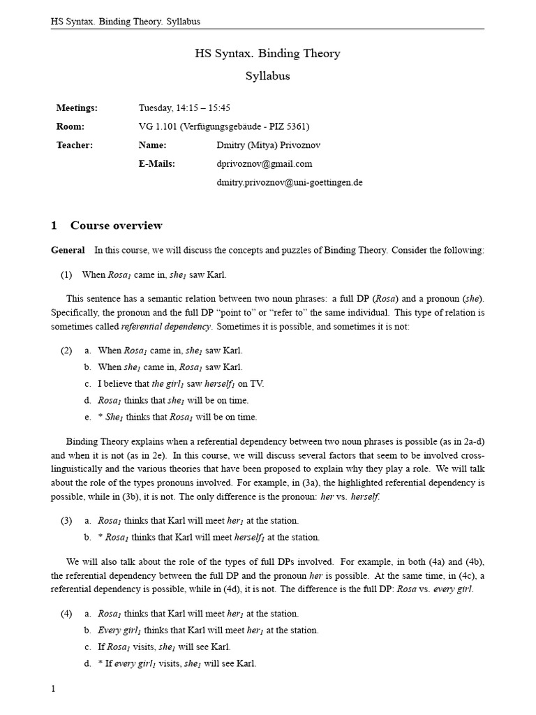 Sy Binding-Theory 2024.10.22 DP | PDF | Syntax | Pronoun