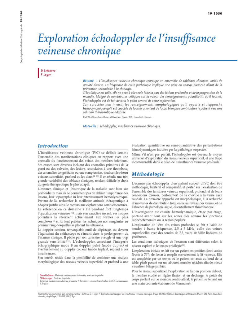 Échodoppler et insuffisance veineuse | PDF | Système cardio-vasculaire ...
