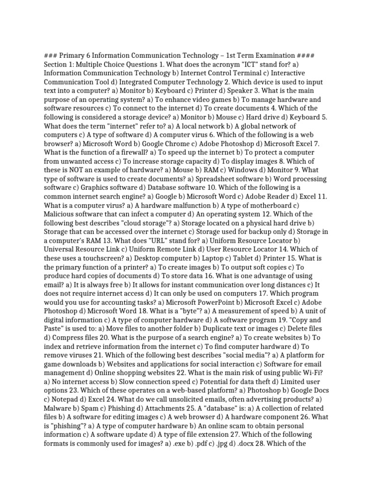 Lesson Plan For Information Communication Technology Primary 6 Title 1st Term Examinations For ...