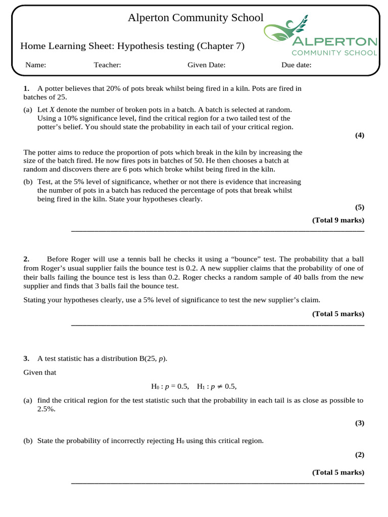 Chapter 7 Hypothesis Testing HL | PDF | Hypothesis | Pottery