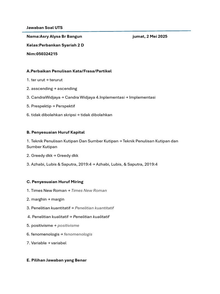 Uts Asry Bahasa Indonesia | PDF