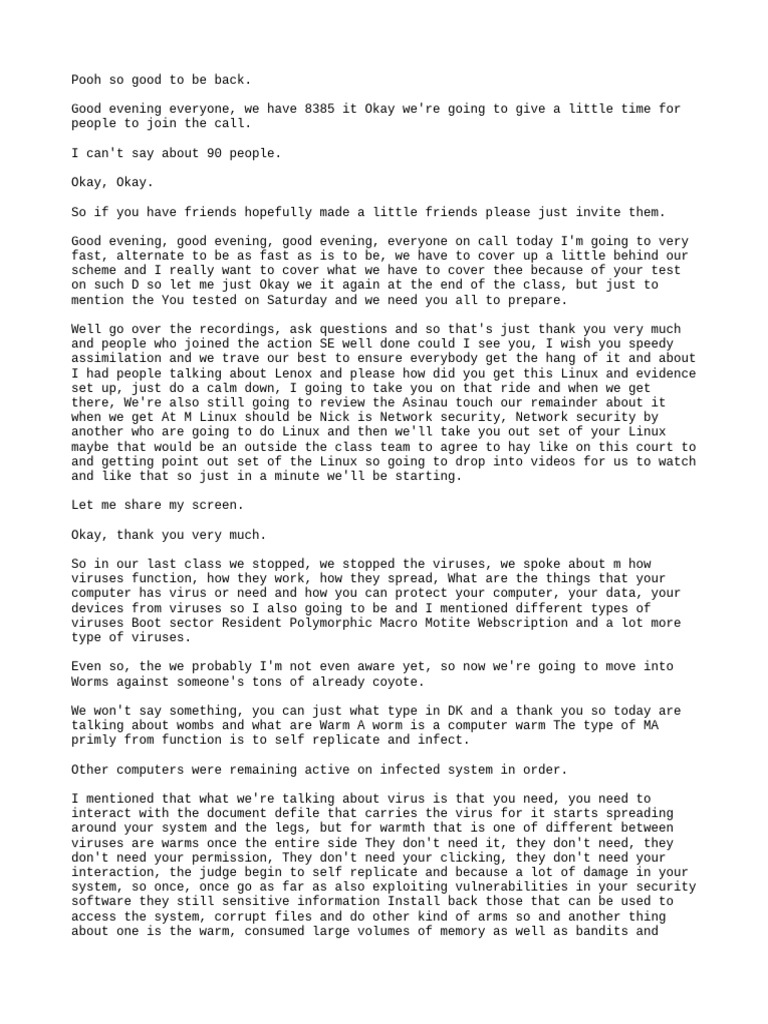 TechCrush Cybersecurity Week 2 Class 1 - Recording Transcript | PDF | Computer Virus | Denial Of ...