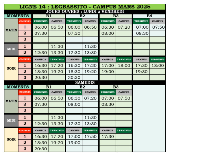 Maquette Fiche Horaire - LIGNE 14 A PARTIR de Mars 2025 | PDF
