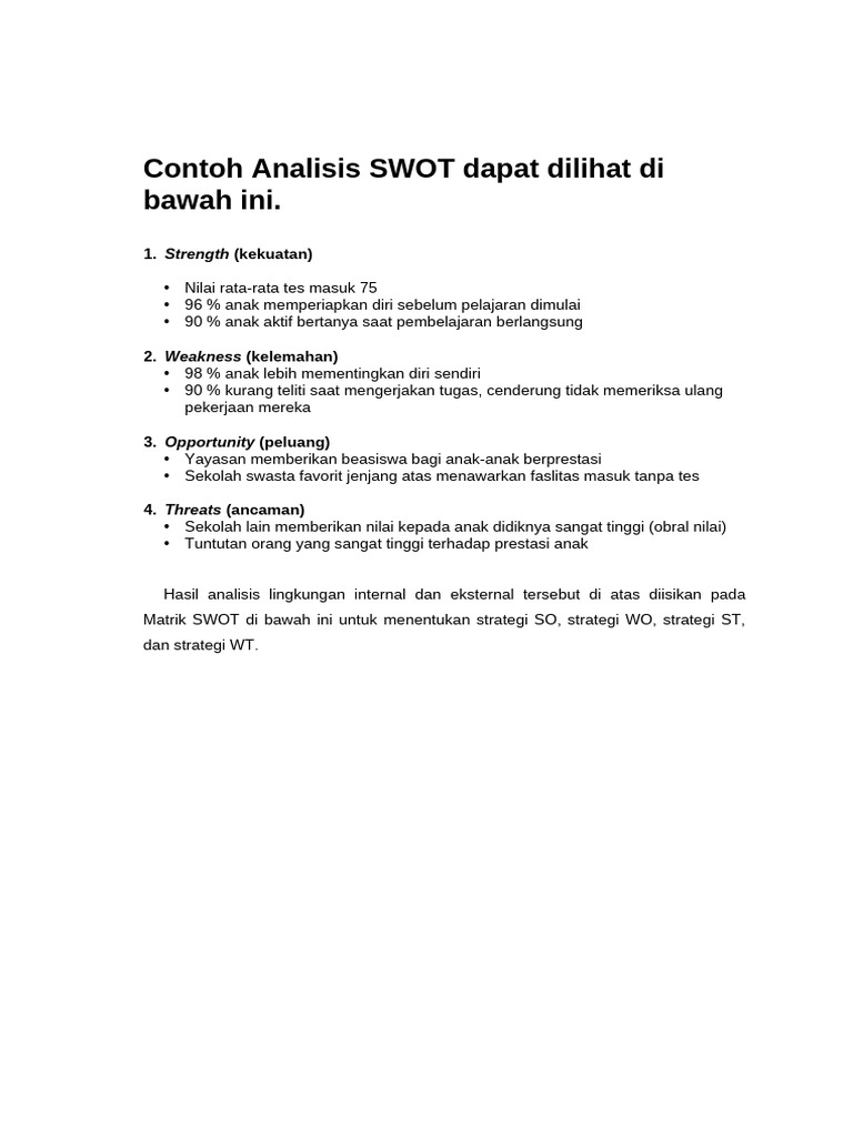 Matriks Analisis SWOT Pendidikan | PDF
