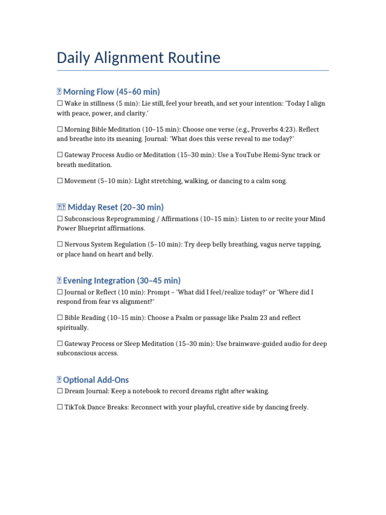 Daily Alignment Routine Checklist | PDF