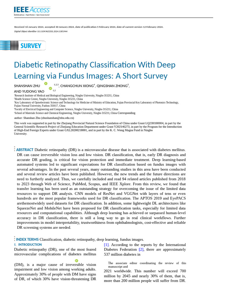 Diabetic Retinopathy Classification With Deep Learning Via Fundus ...