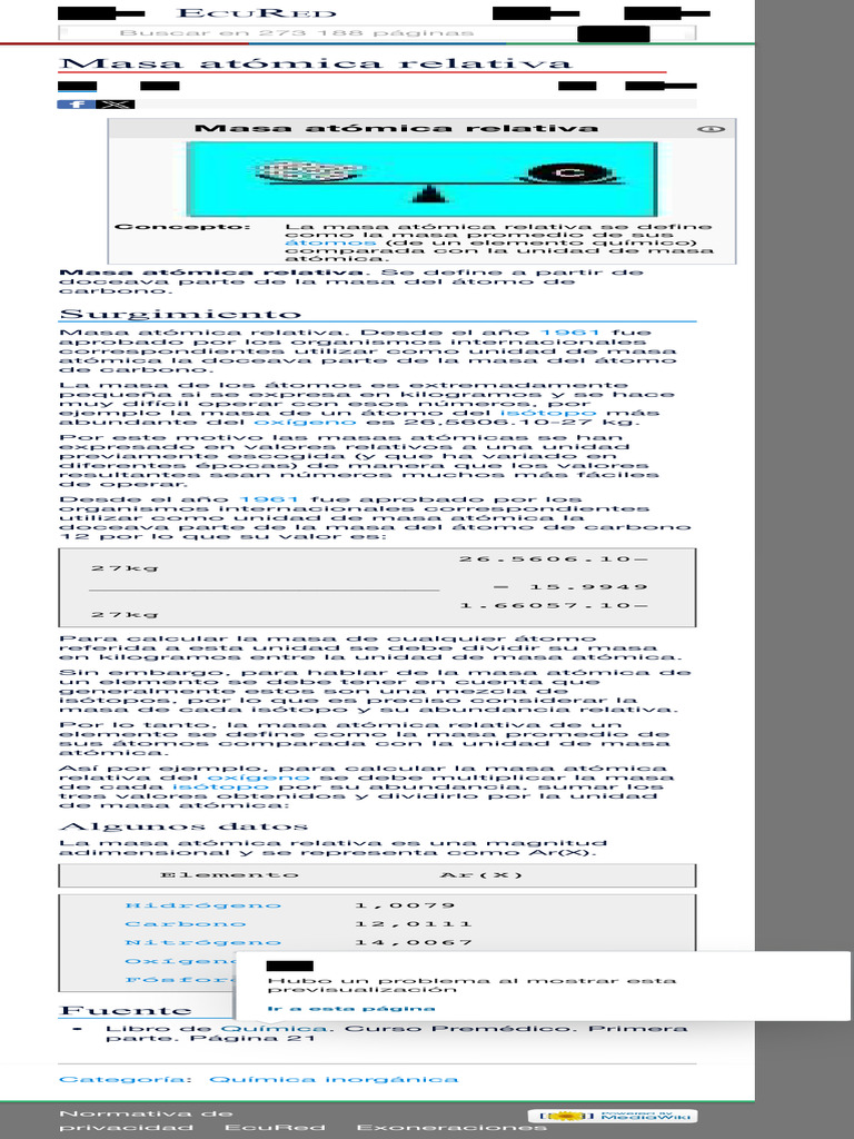 Masa Atómica Relativa - EcuRed | PDF | Isótopo | Química