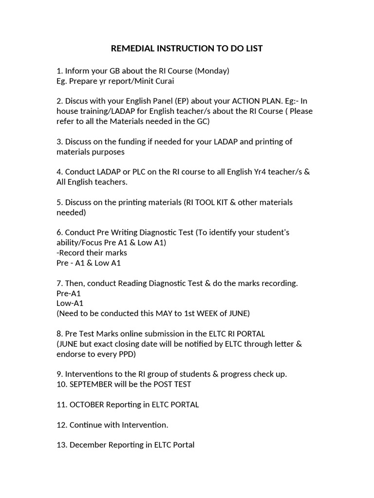 Remedial Instruction Action Plan Guide | PDF