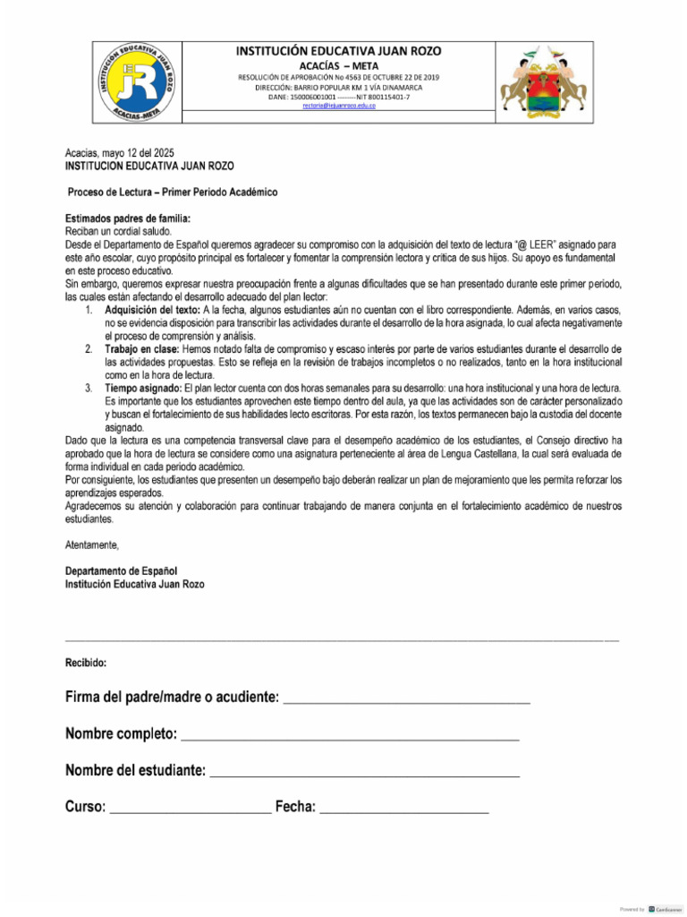 Carta Plan Lector | PDF