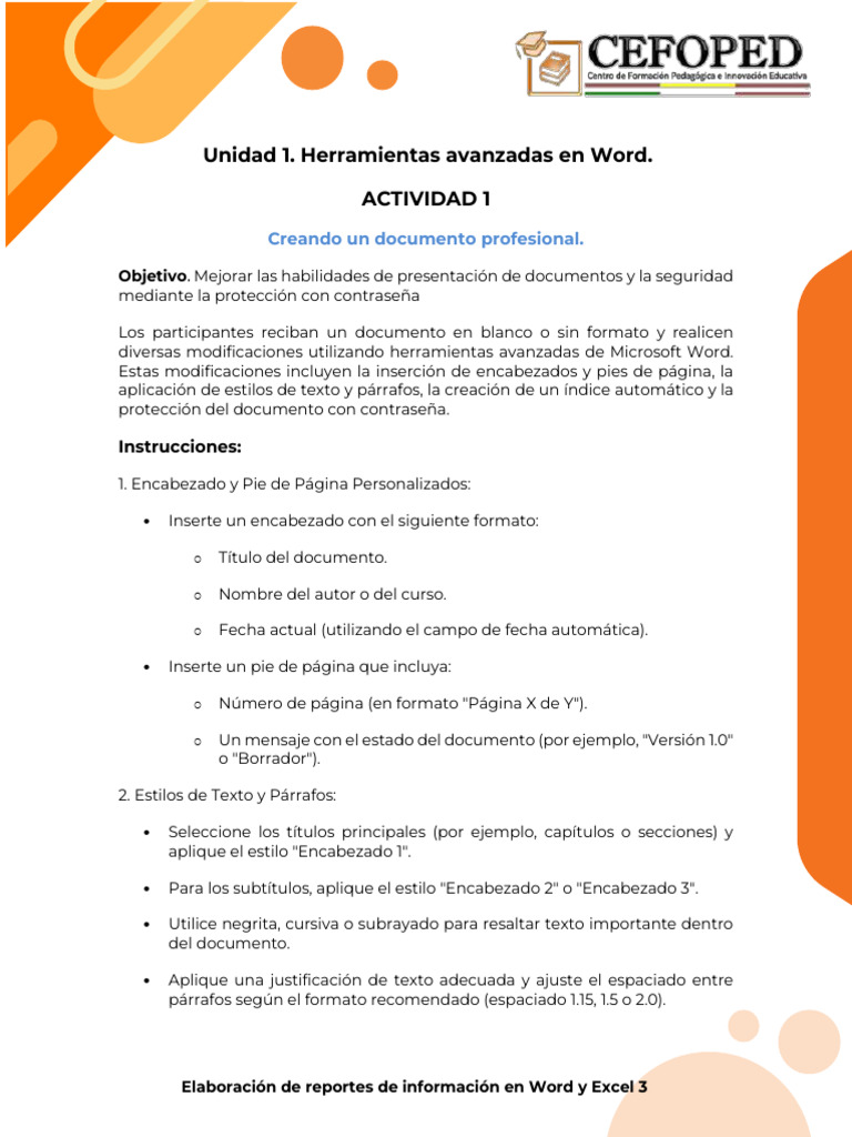 Actividad 1 - Elaboración de Reportes de Información en Word y Excel 3 ...