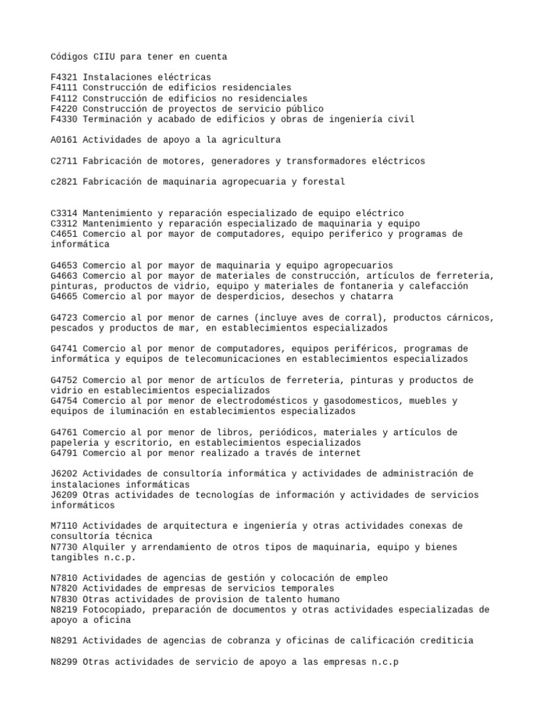 Códigos CIIU para tener en cuenta | PDF | Informática | Al por menor