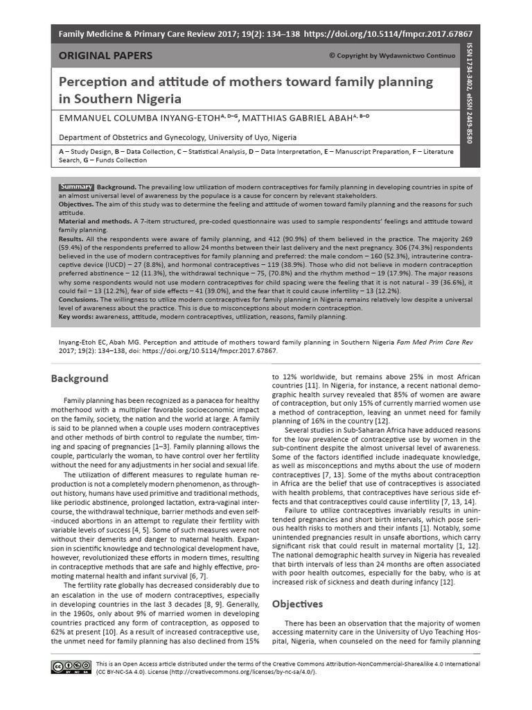 08 FM&PCR 2 17 - O8 - Inyang-Etoh - Perception | PDF | Family Planning ...