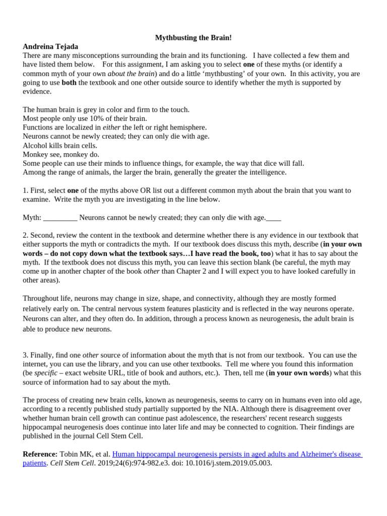 CH 2 - Mythbusting The Brain | PDF | Brain | Neuron