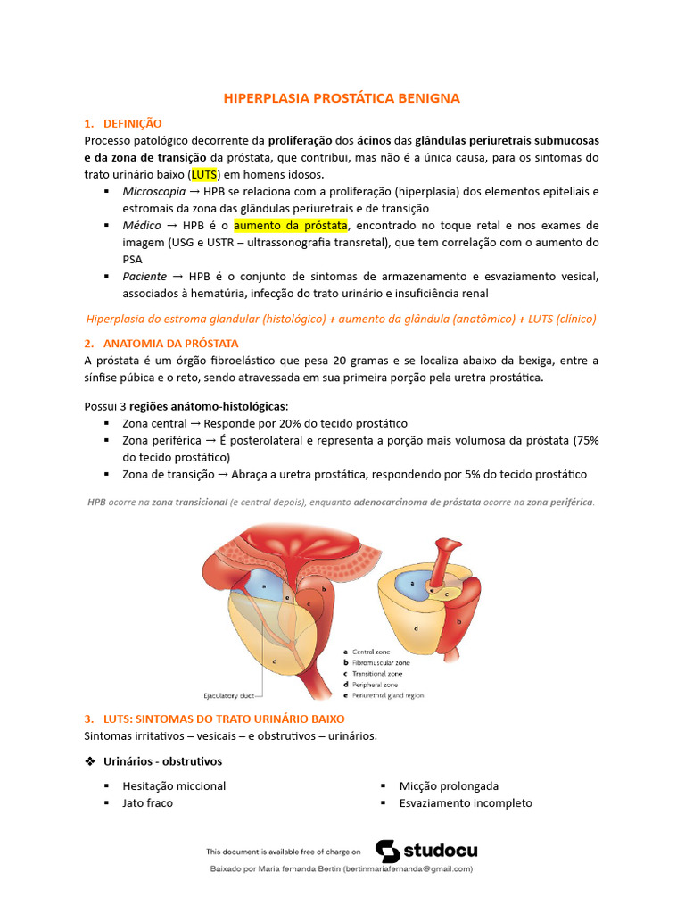 Hiperplasia Prostática Benigna: Sintomas e Diagnóstico | PDF | Próstata ...