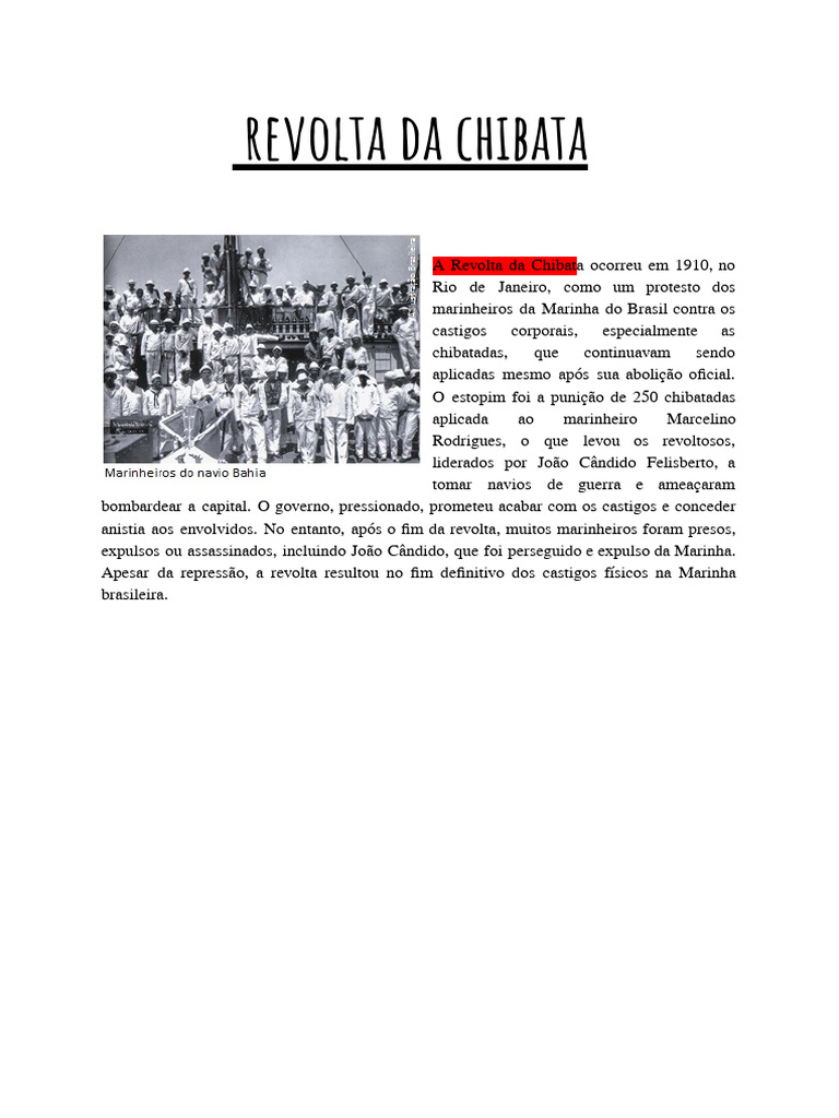 Revolta da Chibata: Protesto e Consequências | PDF
