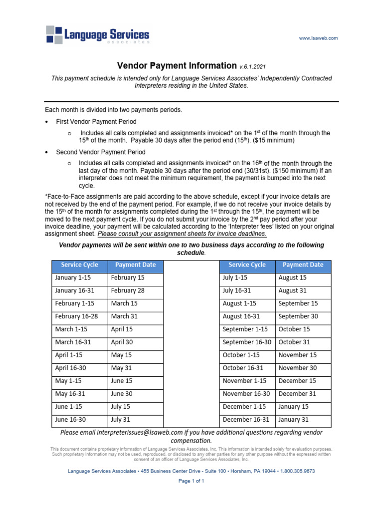 Vendor Payment Schedule for Interpreters | PDF | Payments