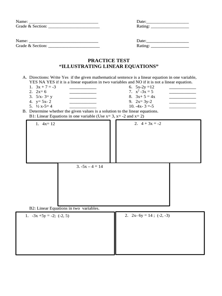 practice test linear equations | PDF