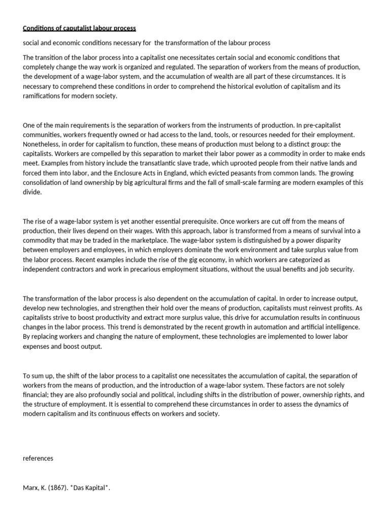 Conditions of Caputalist Labour Process | PDF | Capitalism | Employment