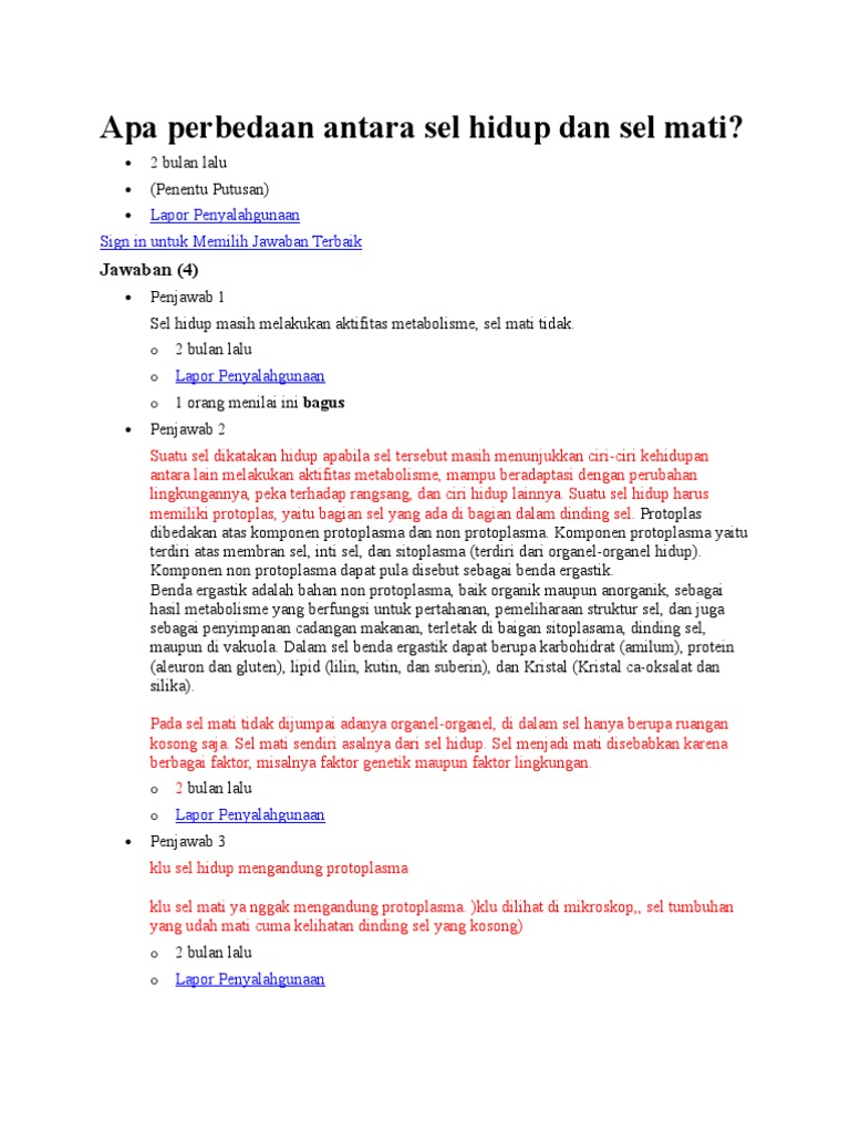 Apa Perbedaan Antara Sel Hidup Dan Sel Mati | PDF