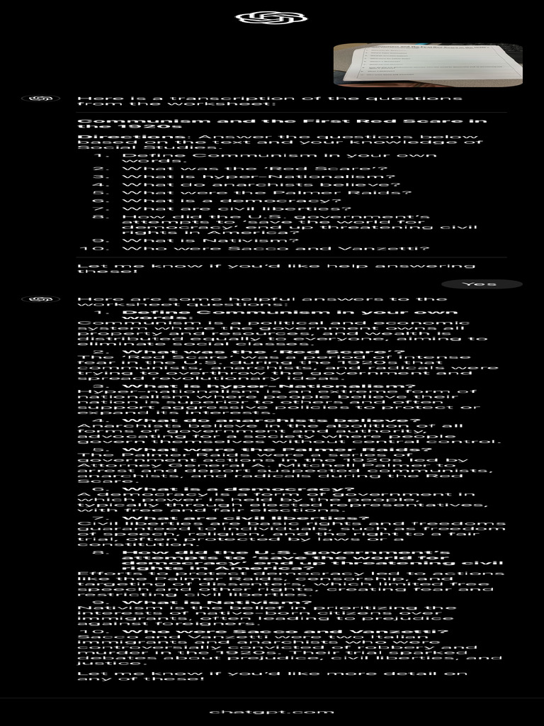 Communism Red Scare Worksheet | PDF