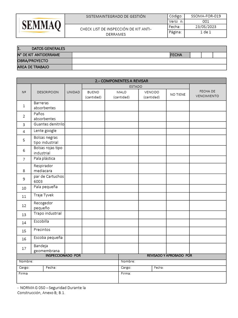 Check List - Kit Antiderrame | PDF