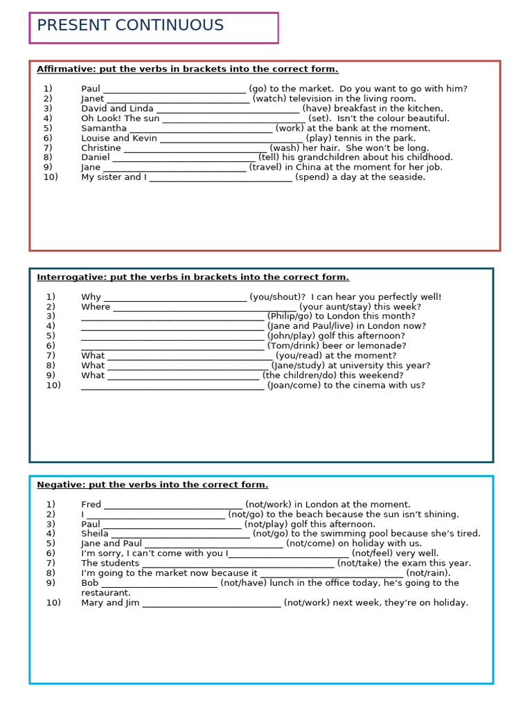 Present Continuous Practice Activities | PDF